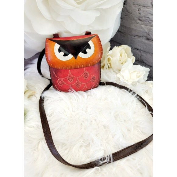 Handmade | Bags | Hand Crafted Owl Crossbody Flap Purse Dark Red ...